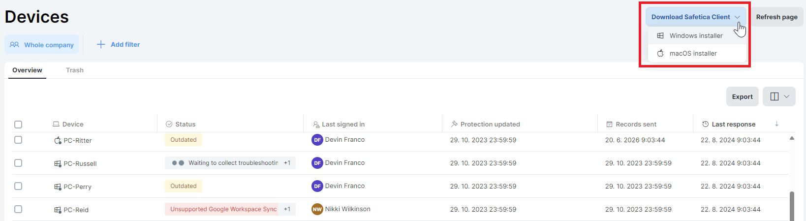 How to install Safetica Client to your devices