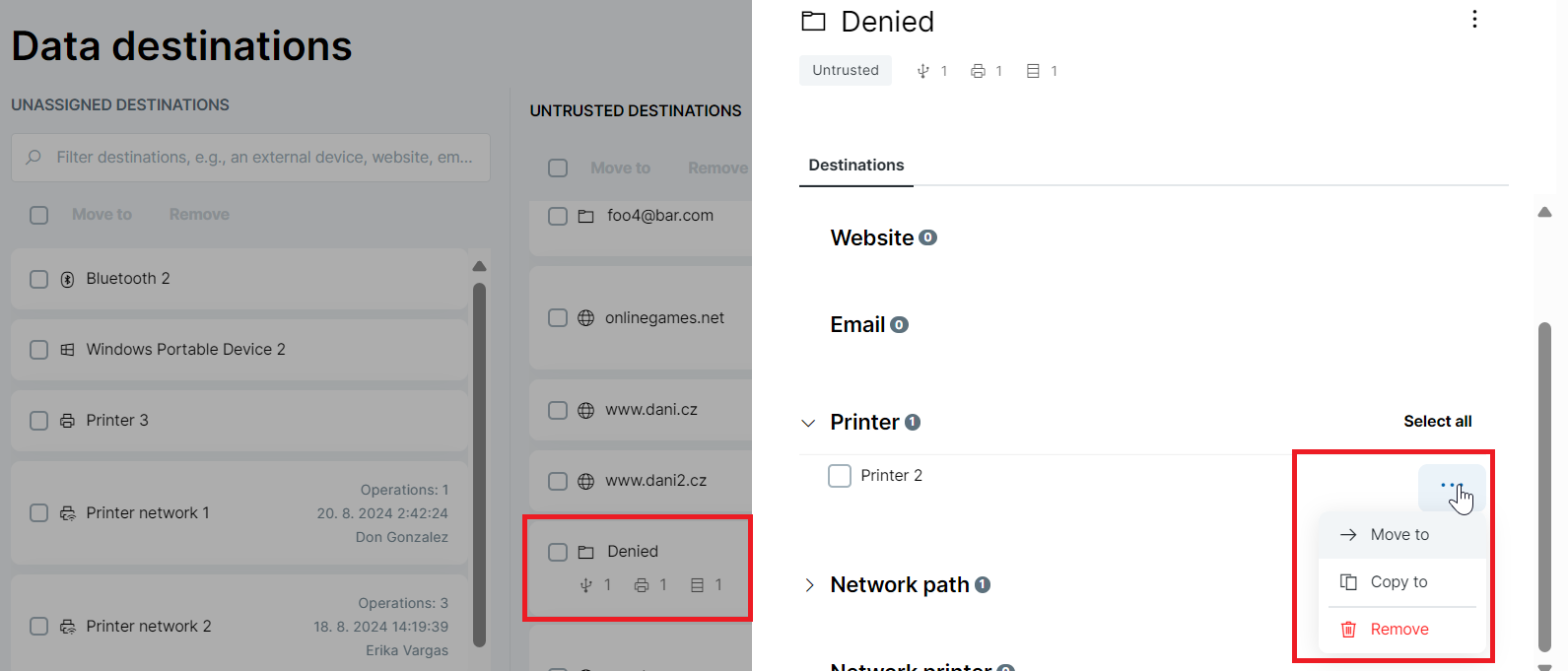 Destination management: How to move, copy, or remove destinations