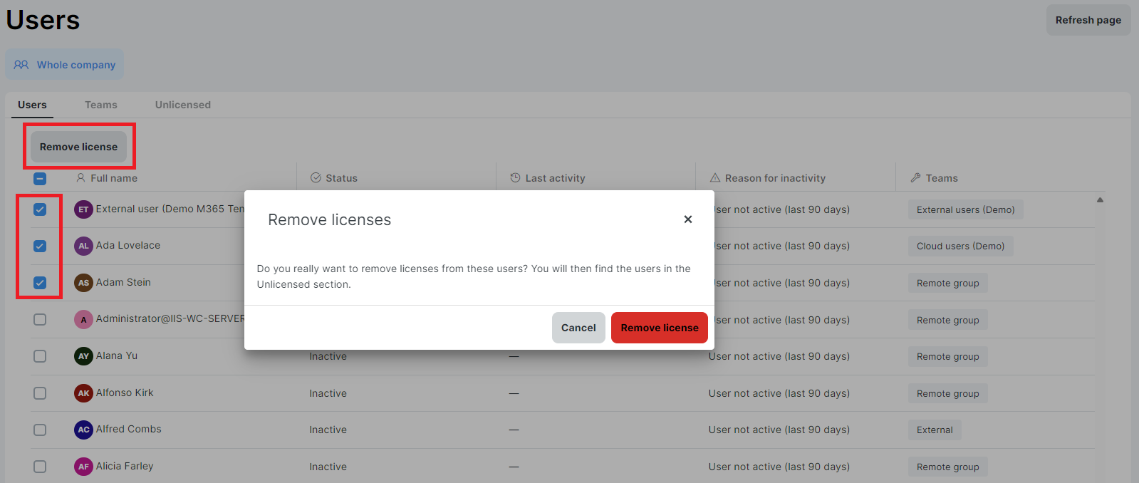 How to remove and assign licenses from users