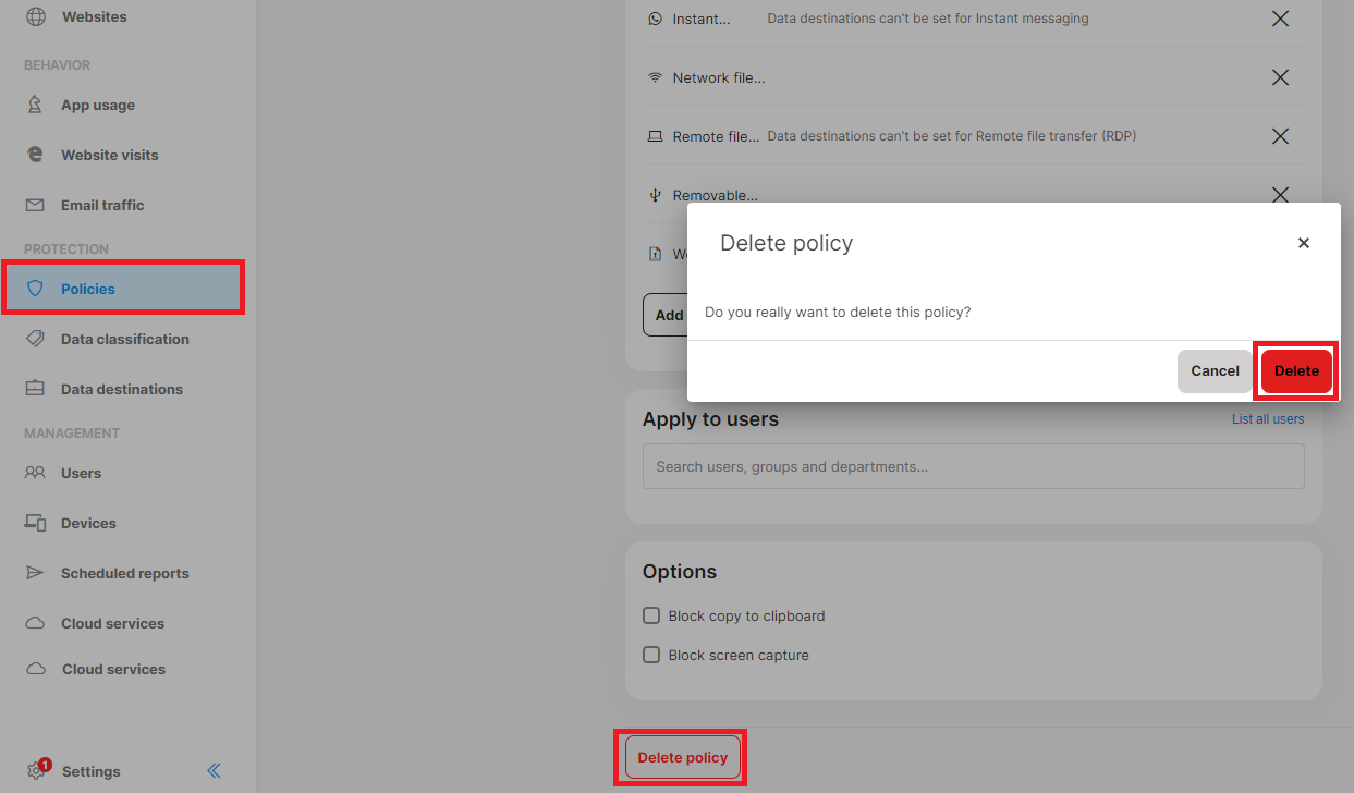 How to create and delete policies