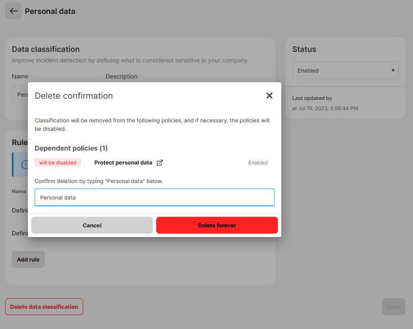 How to delete a data classification