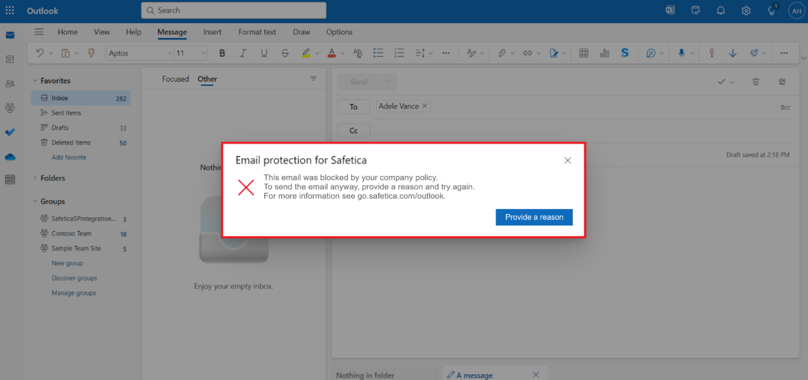 Outlook protection: Block (with override) in Outlook