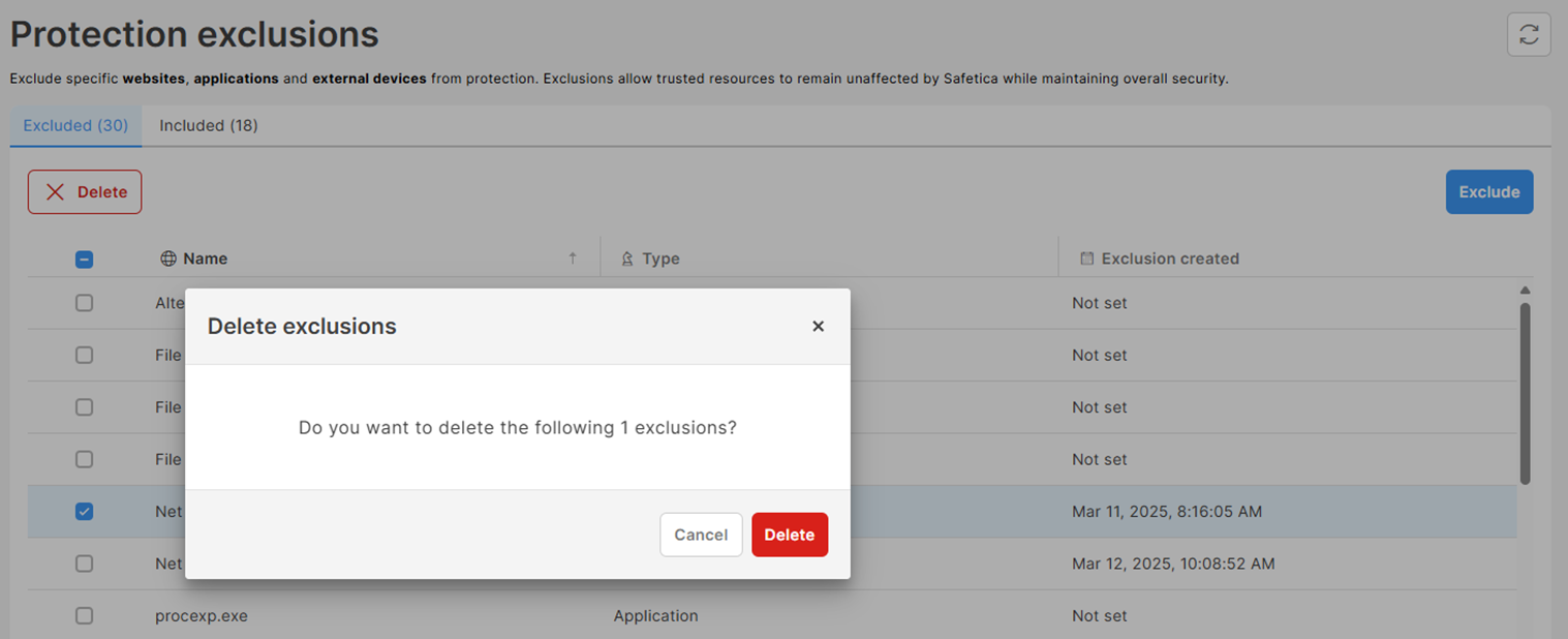 Protection exclusions