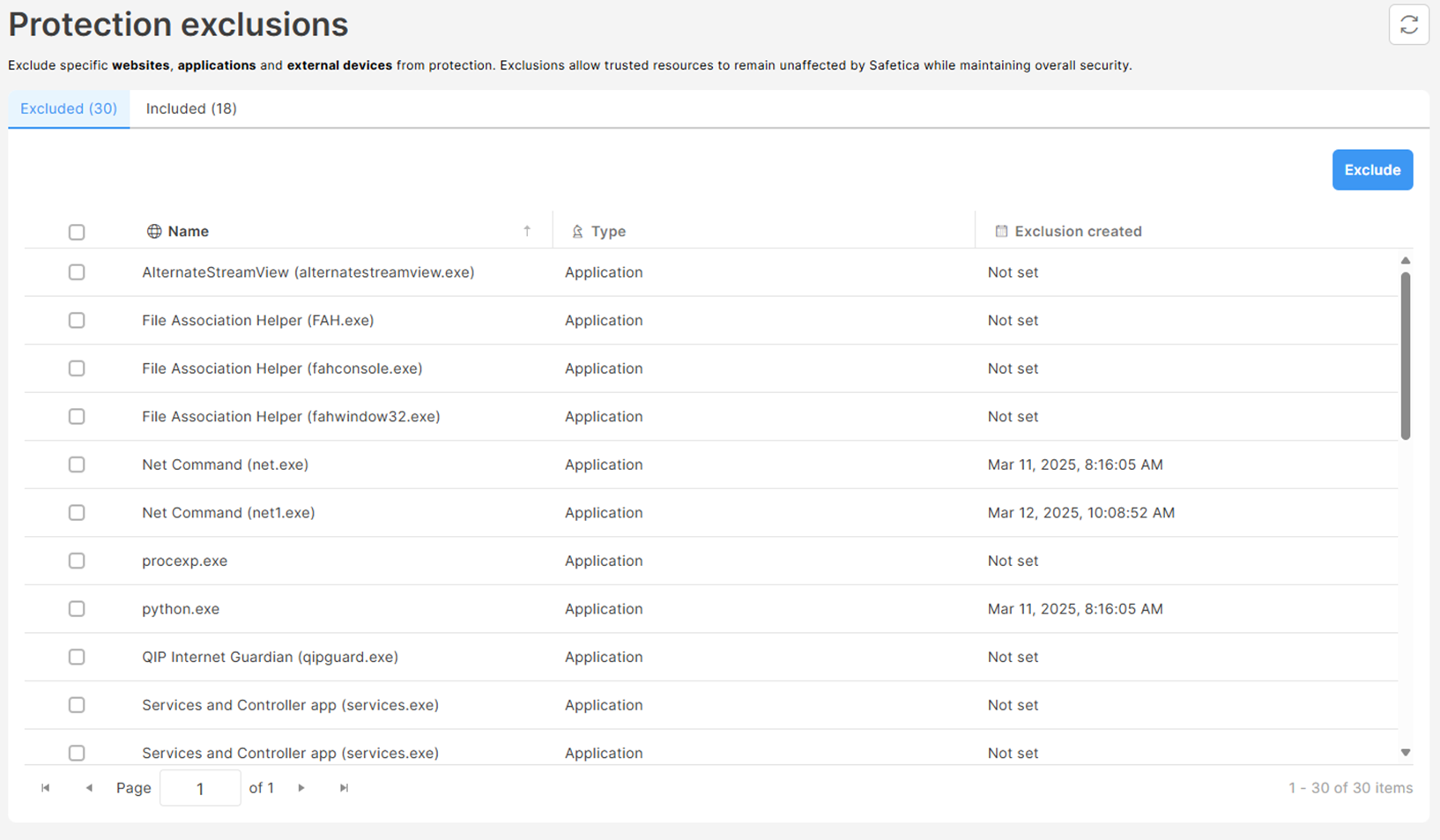 Protection exclusions