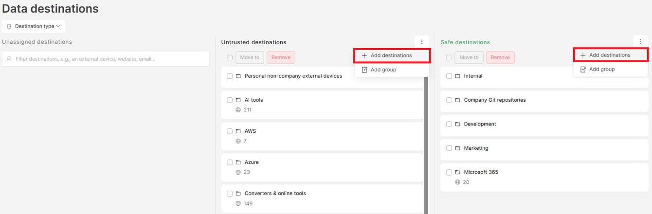 How to manually add new destinations