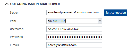 Configuring SMTP settings for Safetica alerts