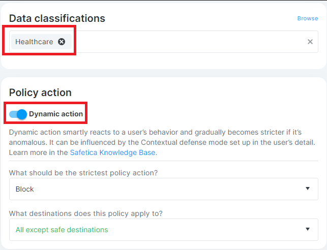 Policies with dynamic action