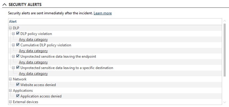 💻On-premises Safetica: Security alerts
