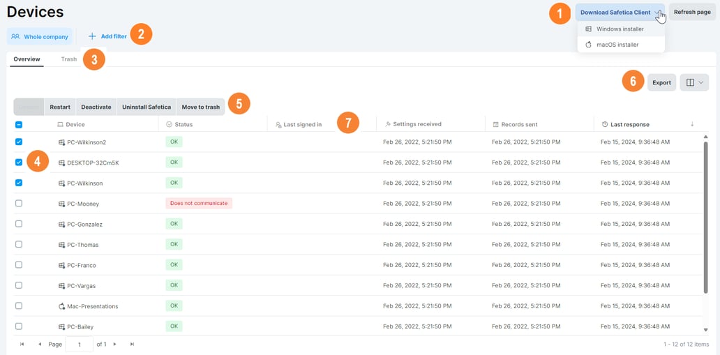 Devices: Manage devices with Safetica Client